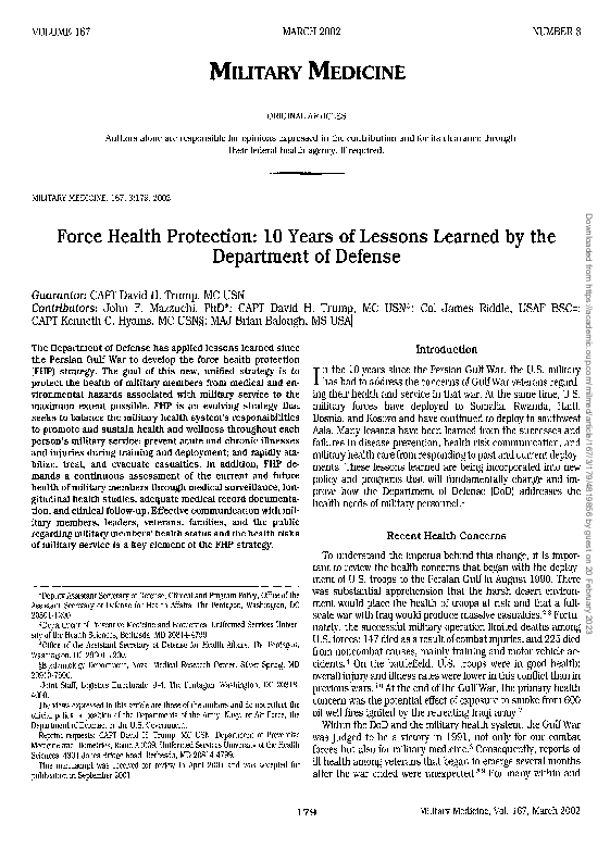 (PDF) Force Health Protection: 10 Years of Lessons Learned by the ...