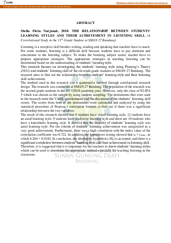 (PDF) The relationship between students' learning styles and their achievement in listening ...