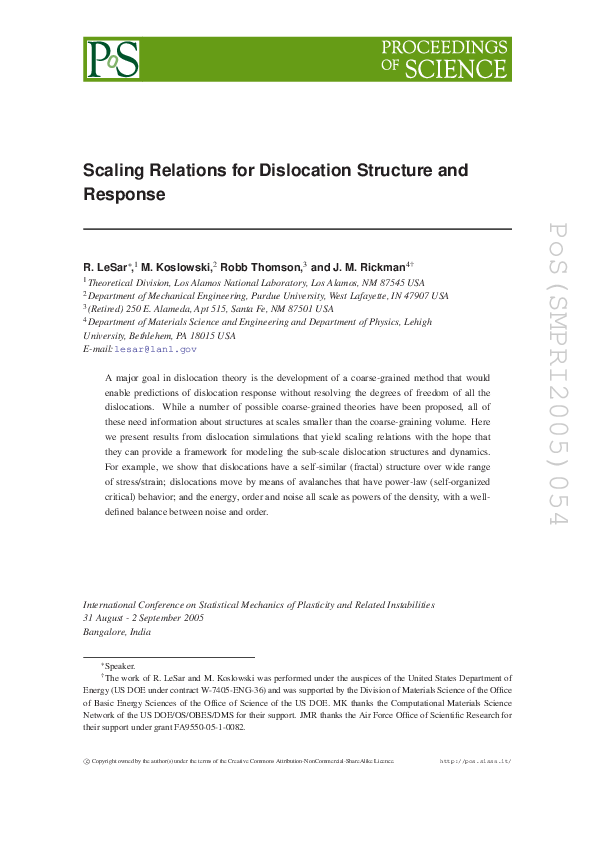 (PDF) Scaling relations for dislocation structure and response