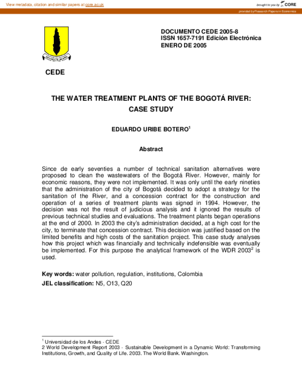 (PDF) The Water Treatment Plants Of The BogotÃ¡ River: Case Study
