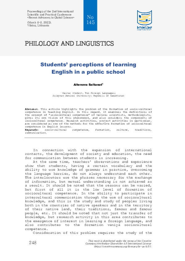 (PDF) Students' perceptions of learning English in a public school