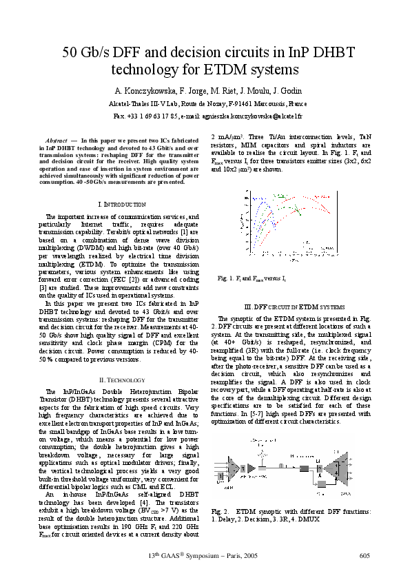 (PDF) 50 Gb/s DFF and decision circuits in InP DHBT technology for ETDM ...