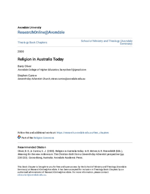 (PDF) Religion in Australia Today