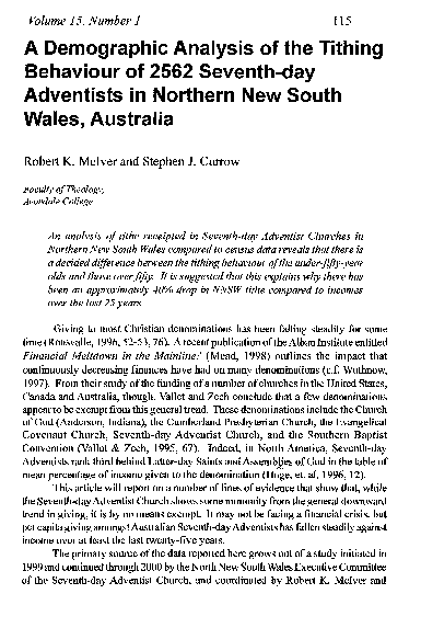 (PDF) An analysis of tithe receipted in Seventh-day Adventist Churches in