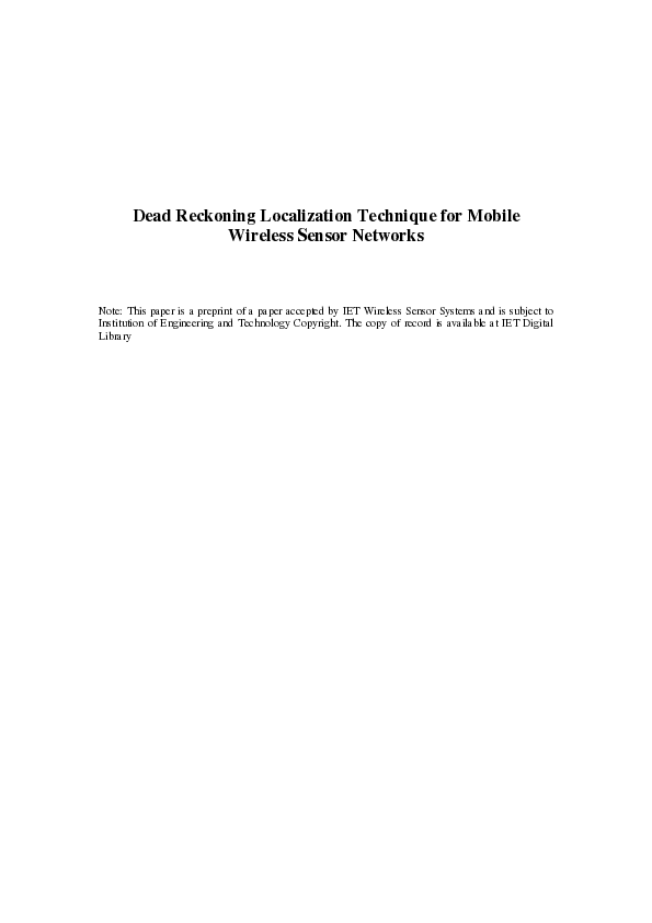 Pdf Dead Reckoning Localisation Technique For Mobile Wireless Sensor Networks 