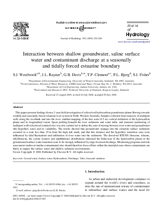 (PDF) Interaction between shallow groundwater, saline surface water and contaminant discharge at ...