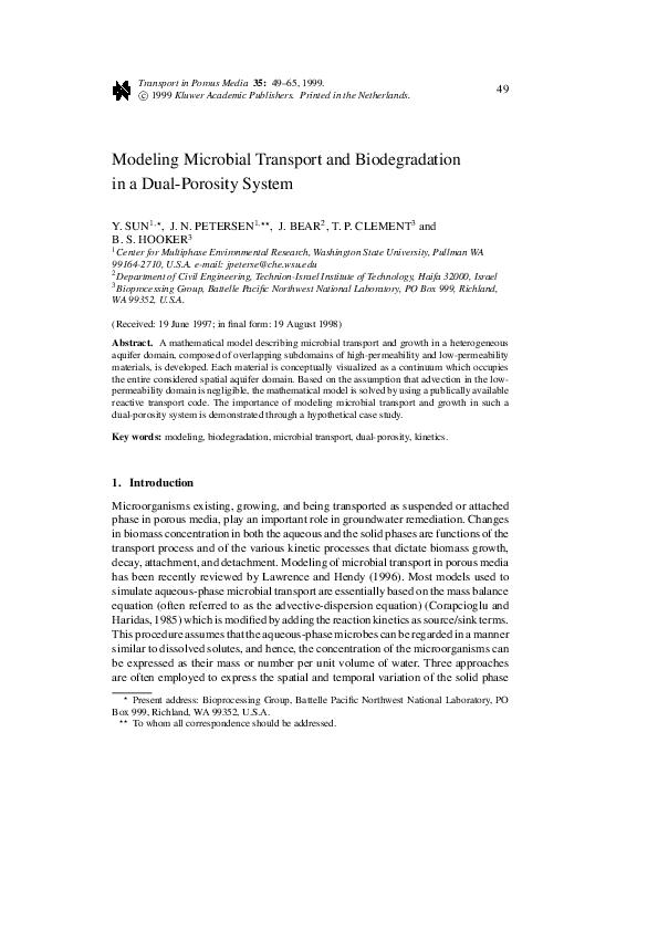 (PDF) Modeling Microbial Transport and Biodegradation in a Dual-porosity System