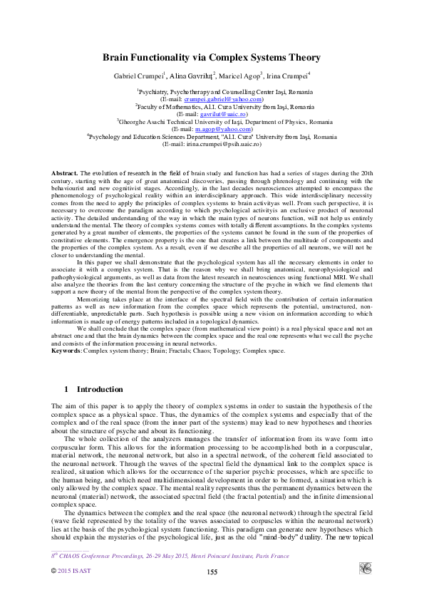 (PDF) Brain Functionality via Complex Systems Theory