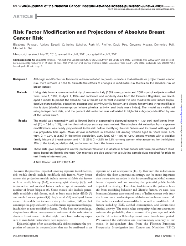 (PDF) Risk Factor Modification and Projections of Absolute Breast ...