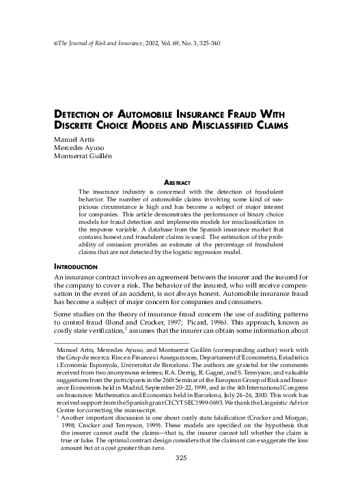 (PDF) Detection of Automobile Insurance Fraud With Discrete Choice ...
