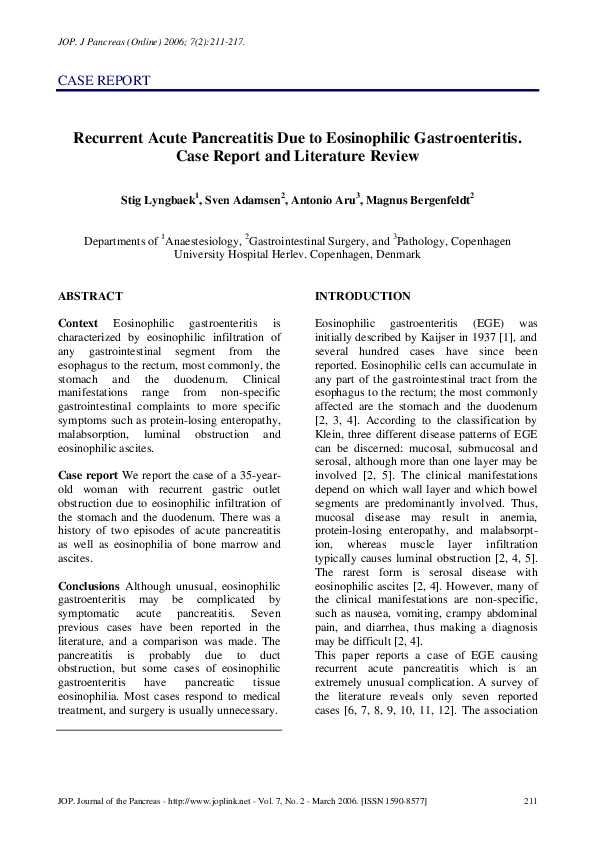 (PDF) Recurrent acute pancreatitis due to eosinophilic gastroenteritis ...