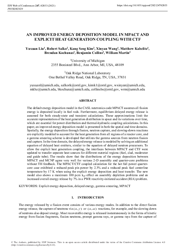 (PDF) An Improved Energy Deposition Model in Mpact and Explicit Heat Generation Coupling with CTF