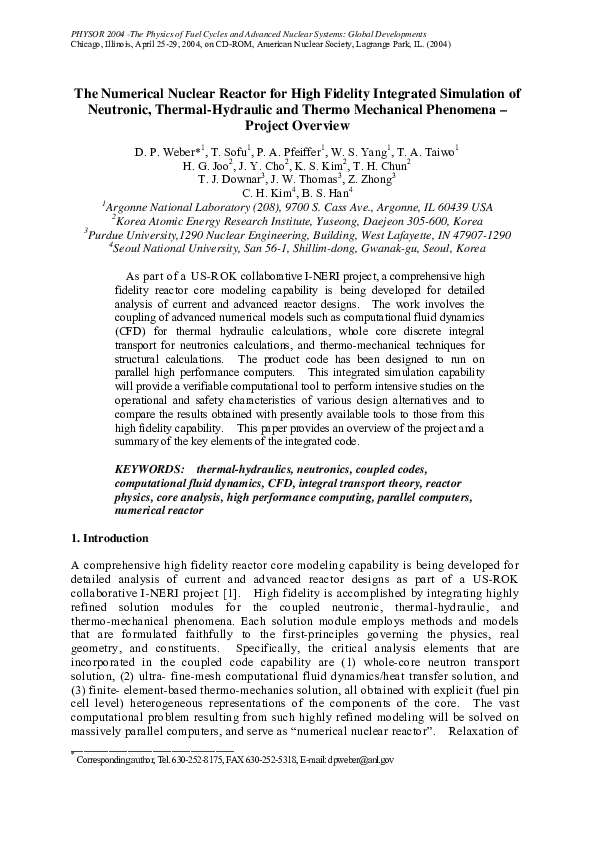 (PDF) The numerical nuclear reactor for high fidelity integrated simulation of neutronic ...