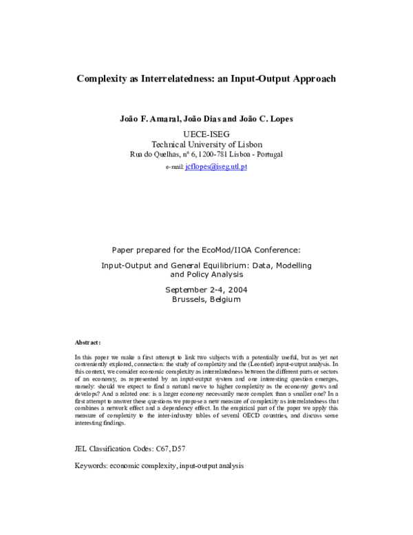 Pdf Complexity As Interdependence In Inputoutput Systems
