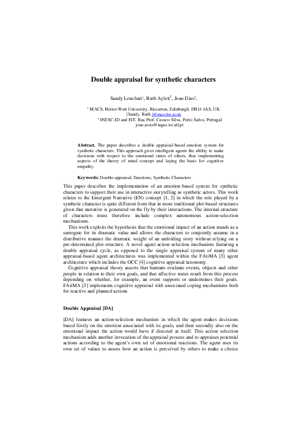 (PDF) Double Appraisal for Synthetic Characters