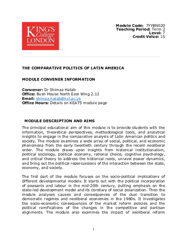 (PDF) Comparative Politics of Latin America (PDF) Comparative Politics of Latin America