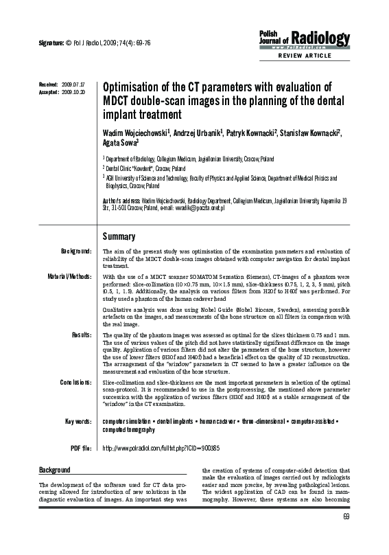 (PDF) Optimisation of the CT parameters with evaluation of MDCT double ...
