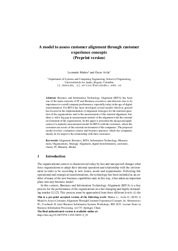 (PDF) A Model to Assess Customer Alignment Through Customer Experience ...
