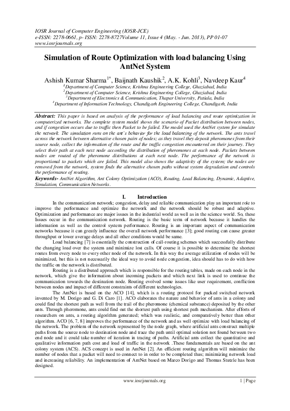 Pdf Simulation Of Route Optimization With Load Balancing Using Antnet System