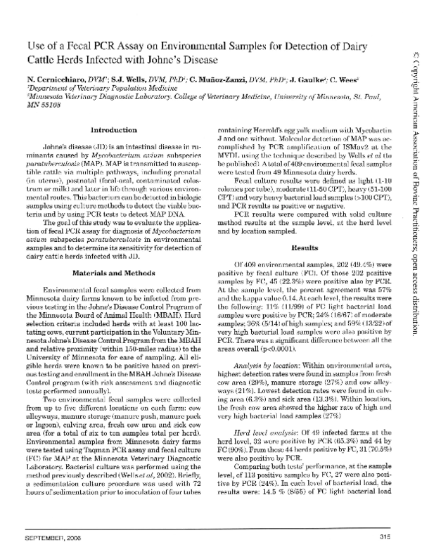 (PDF) Use of a Fecal PCR Assay on Environmental Samples for Detection ...