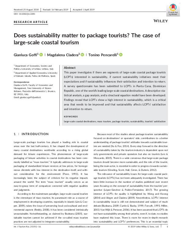 (PDF) Does sustainability matter to package tourists? The case of large ...