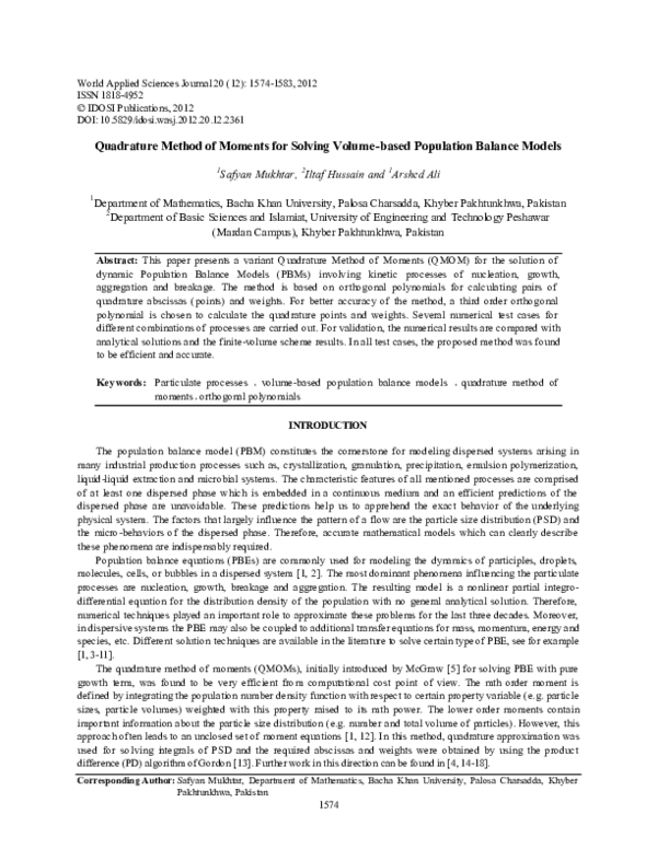 (PDF) Quadrature method of moments for solving volume-based population ...