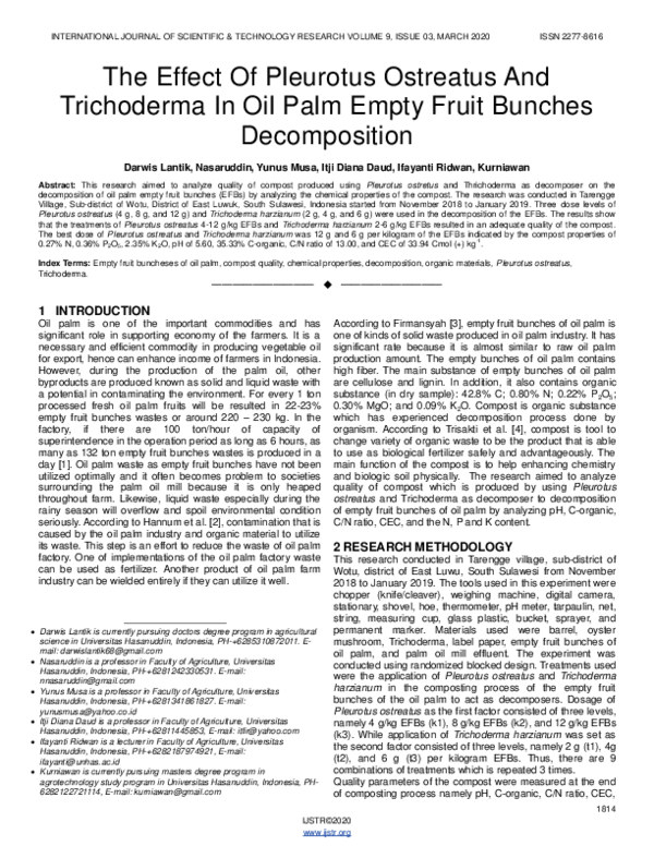 (PDF) The Effect Of Pleurotus Ostreatus And Trichoderma In Oil Palm Empty Fruit Bunches ...