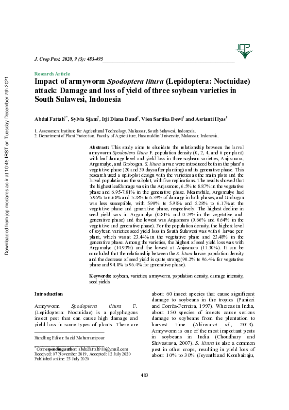(PDF) Impact of armyworm Spodoptera litura (Lepidoptera: Noctuidae ...
