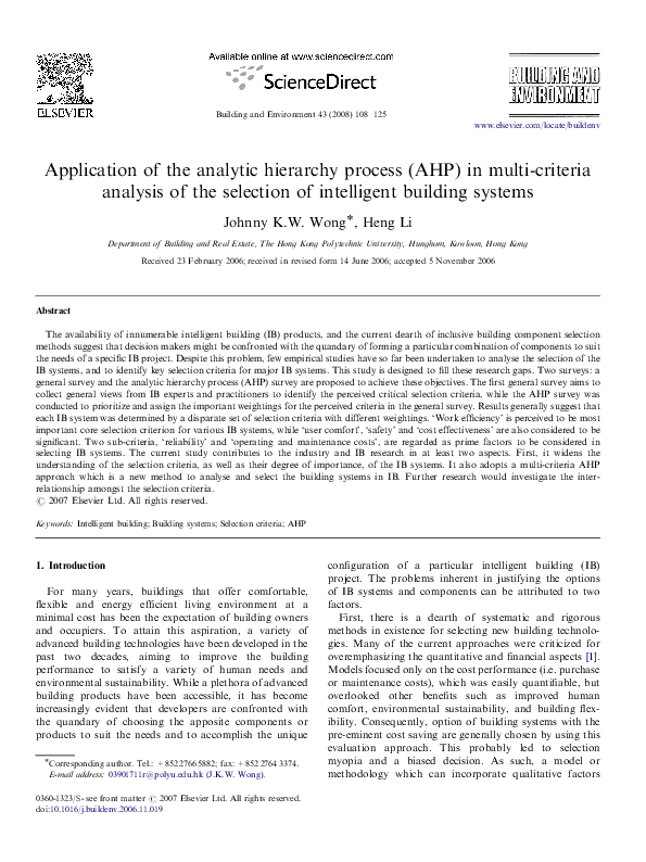 (PDF) Application of the analytic hierarchy process (AHP) in multi-criteria analysis of the ...