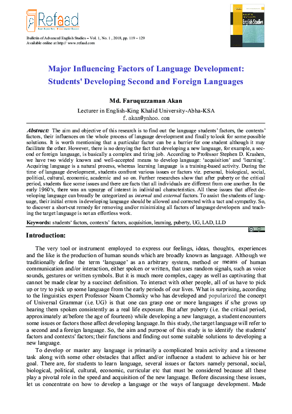 (PDF) Major Influencing Factors of Language Development: Developing ...