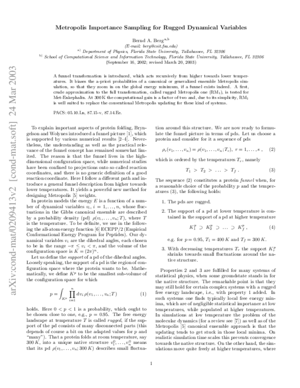 (PDF) Metropolis Importance Sampling for Rugged Dynamical Variables
