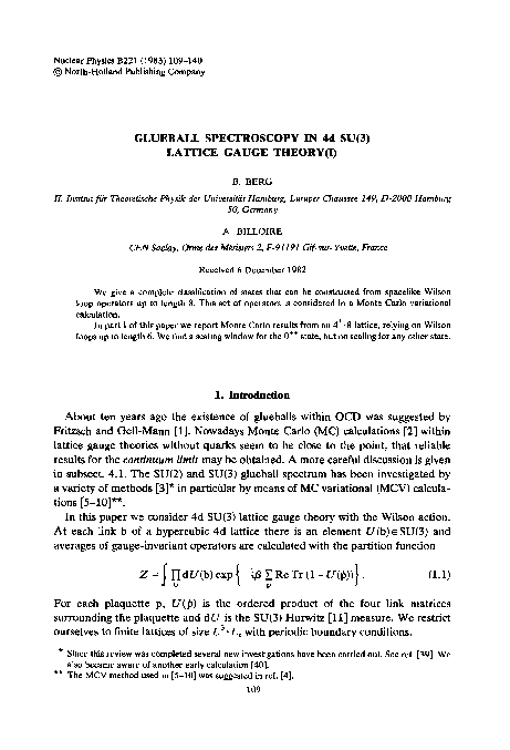 (PDF) Glueball spectroscopy in 4d SU(3) lattice gauge theory (I)