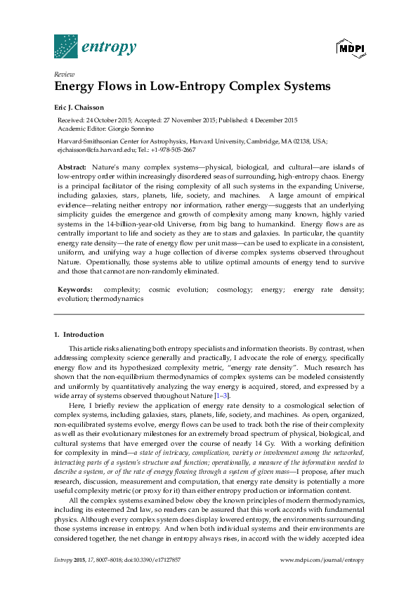 (PDF) Energy Flows in Low-Entropy Complex Systems