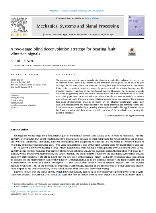 (PDF) A two-stage blind deconvolution strategy for bearing fault vibration signals