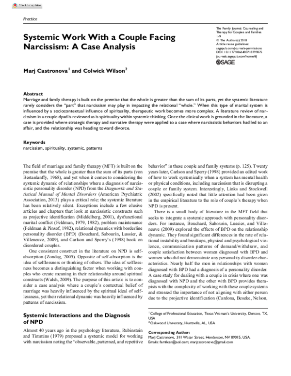 (PDF) Systemic Work With a Couple Facing Narcissism