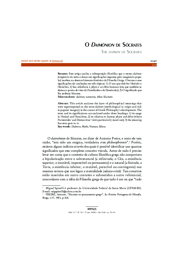 (PDF) O Daimónion De Sócrates