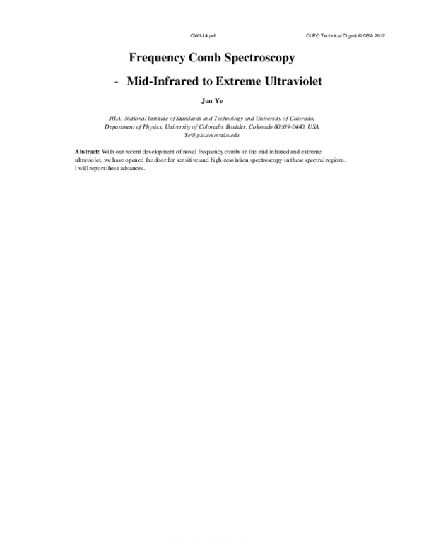 (PDF) Frequency Comb Spectroscopy from Mid-Infrared to Extreme Ultraviolet