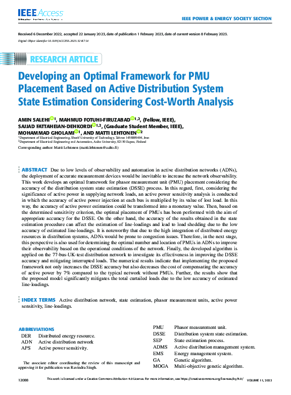Pdf Developing An Optimal Framework For Pmu Placement Based On Active 9008