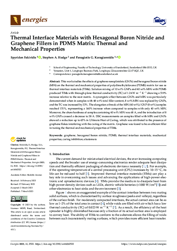 (PDF) Thermal Interface Materials with Hexagonal Boron Nitride and Graphene Fillers in PDMS ...