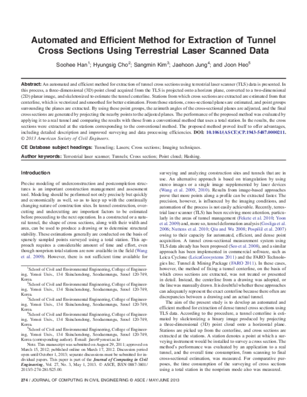 Pdf Automated And Efficient Method For Extraction Of Tunnel Cross Sections Using Terrestrial