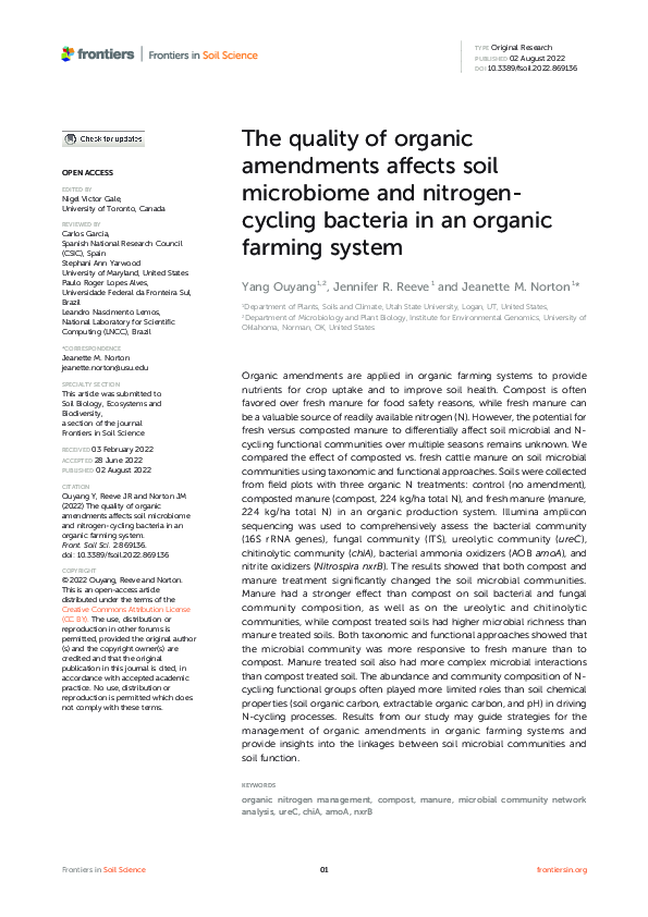 (PDF) The quality of organic amendments affects soil microbiome and nitrogen-cycling bacteria in ...