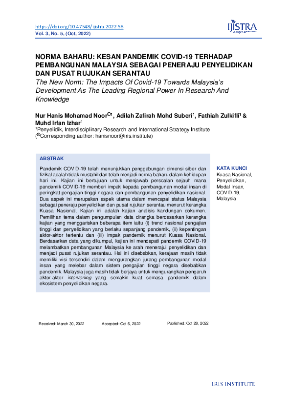 (PDF) Norma Baharu: Kesan Pandemik COVID-19 Terhadap Pembangunan ...