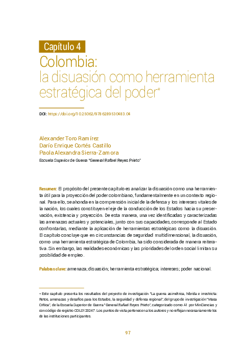 (PDF) Colombia: la disuasión como herramienta estratégica del poder