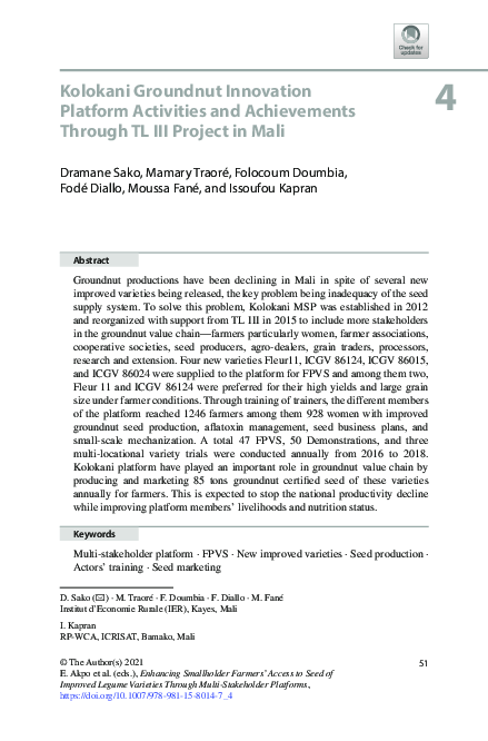 (PDF) Kolokani Groundnut Innovation Platform Activities and Achievements Through TL III Project ...