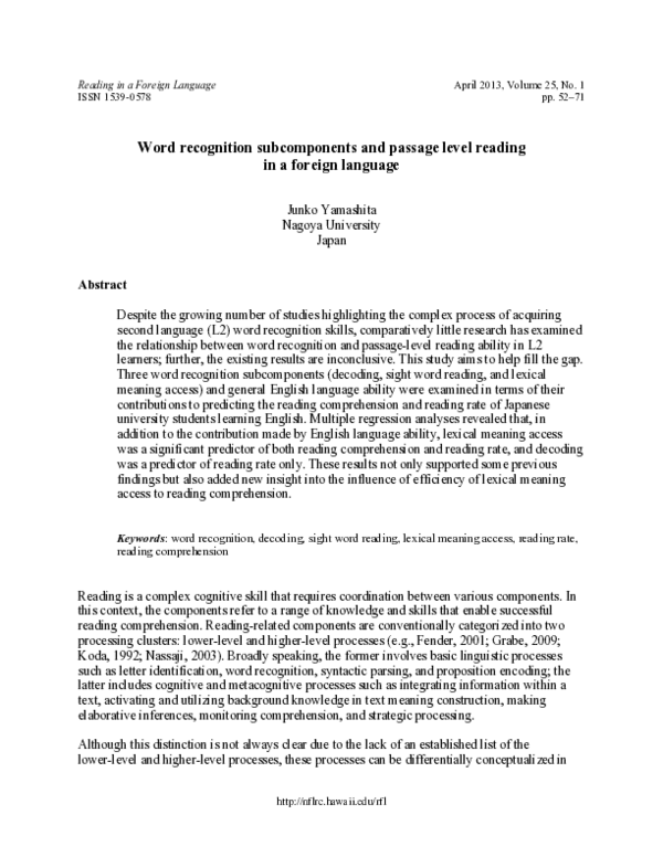 (PDF) Word Recognition Subcomponents and Passage Level Reading in a ...