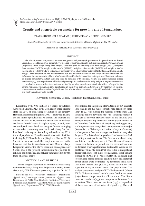 (PDF) Genetic and phenotypic parameters for growth traits of Sonadi sheep