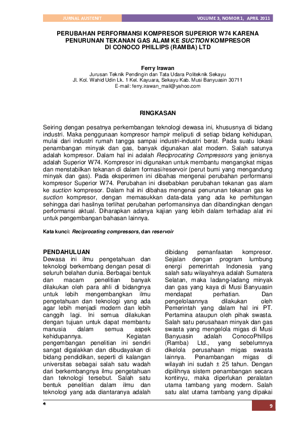 (PDF) Perubahan Performansi Kompresor Superior W74 Karena Penurunan ...