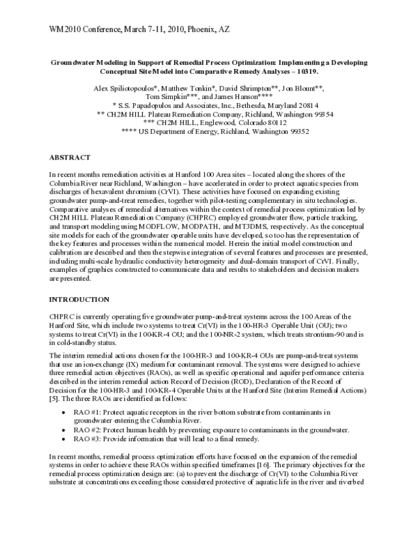 Pdf Groundwater Modeling In Support Of Remedial Process Optimization Implementing A