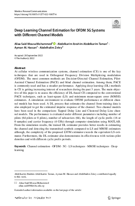 (PDF) Deep Learning Channel Estimation for OFDM 5G Systems with ...