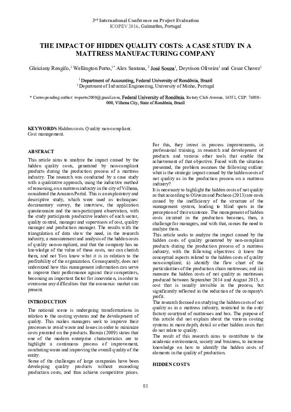 (PDF) The Impact of Hidden Quality Costs: A Case Study in a Mattress ...